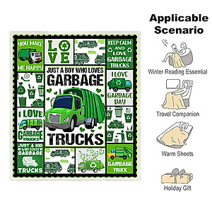 Just A Boy Who Loves Garbage Trucks Blanket, I Love Garbage Trucks Gifts Blanket for Boys Kids, Soft Cozy Warm Lightweight Throw Blanket for Living Room Couch Bed Sofa 60”x50”