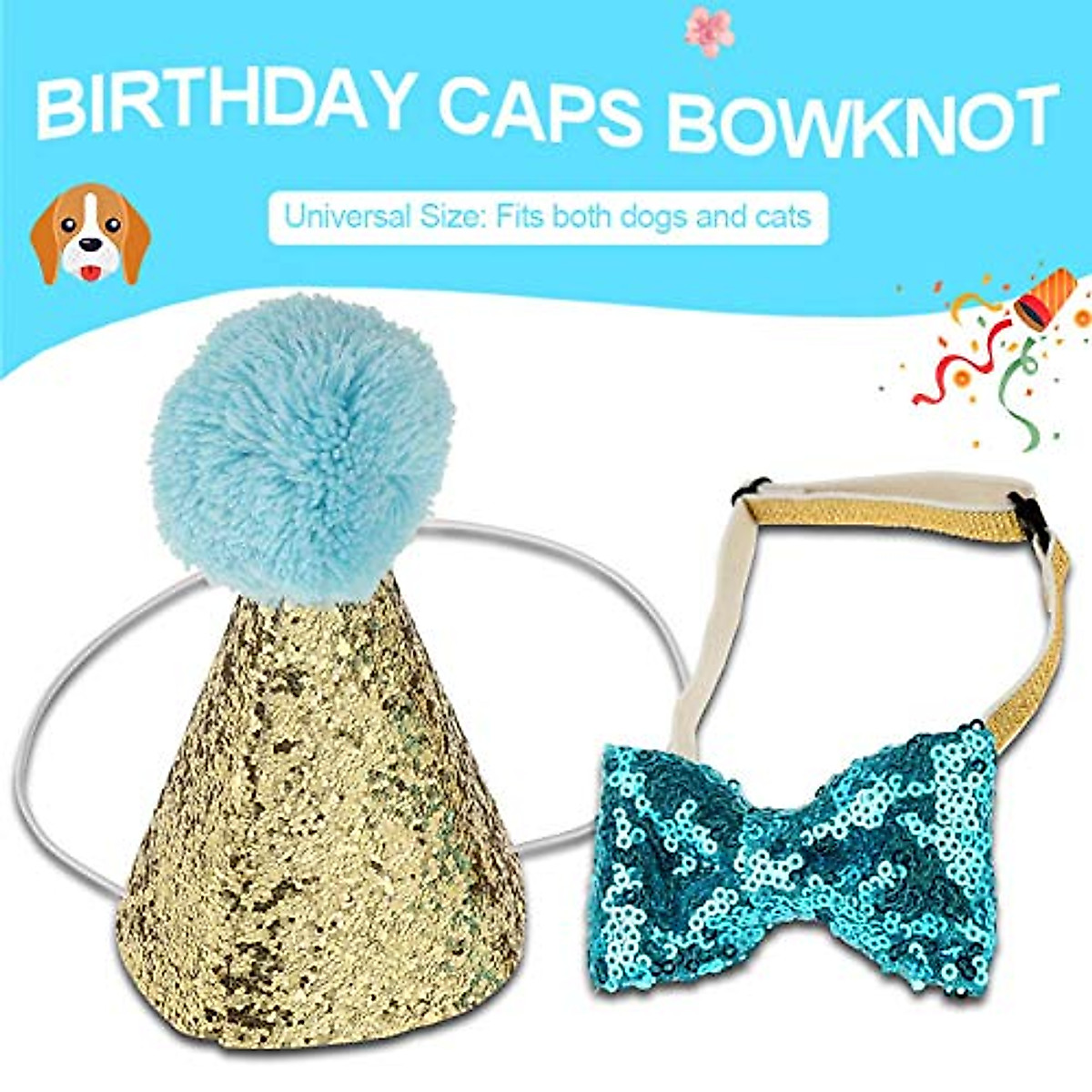Dog Birthday Bandana Scarf,Cat Bandana for Cats,Small Cat Dog Birthday Party Supplies, Birthday Party Hat with Cute Bowknot Accessories for Cats Small Dogs,Outfit for Birthday Party(Blue)