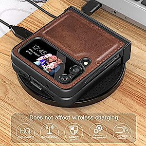 Foluu for Samsung Galaxy Z Flip 4 Case, Z Flip 4 Case with Hinge Protection PU Leather + Hard PC Shell Ultra Thin Slim Durable Protective Case for Samsung Galaxy Z Flip 4 5G 2022 (Brown)