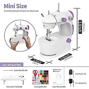 KPCB Mini Sewing Machines 2.0 with Backstitch, Upgraded Sewing Machine for Beginners or Kids with LED Strip & Adjustable Stitches