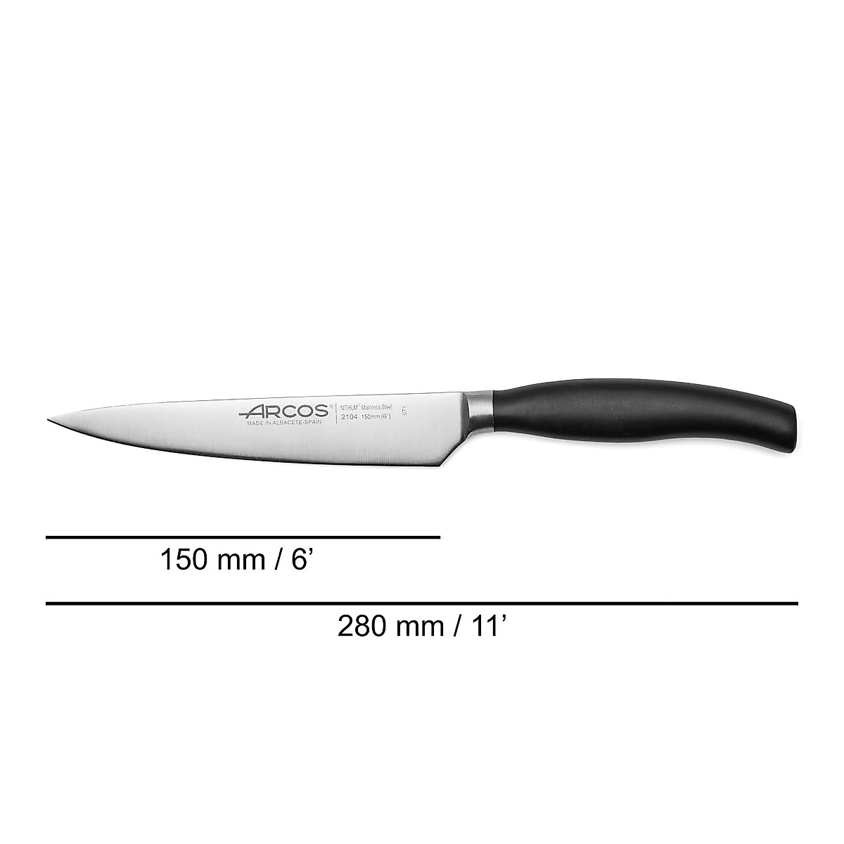 ARCOS Forged Kitchen Knife Set 3 Pieces (Paring Knife + Kitchen Knife + Chef's Knife). Stainless Steel Forged Nitrum. Polypropylene POM Handle. Series Clara. Black Color