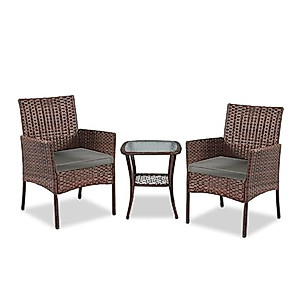 YIYAN 3 Pieces Outdoor Furniture Set Patio Rattan Wicker Chairs,Lawn Garden Balcony Backyard,with Washable Cushion (Gray)