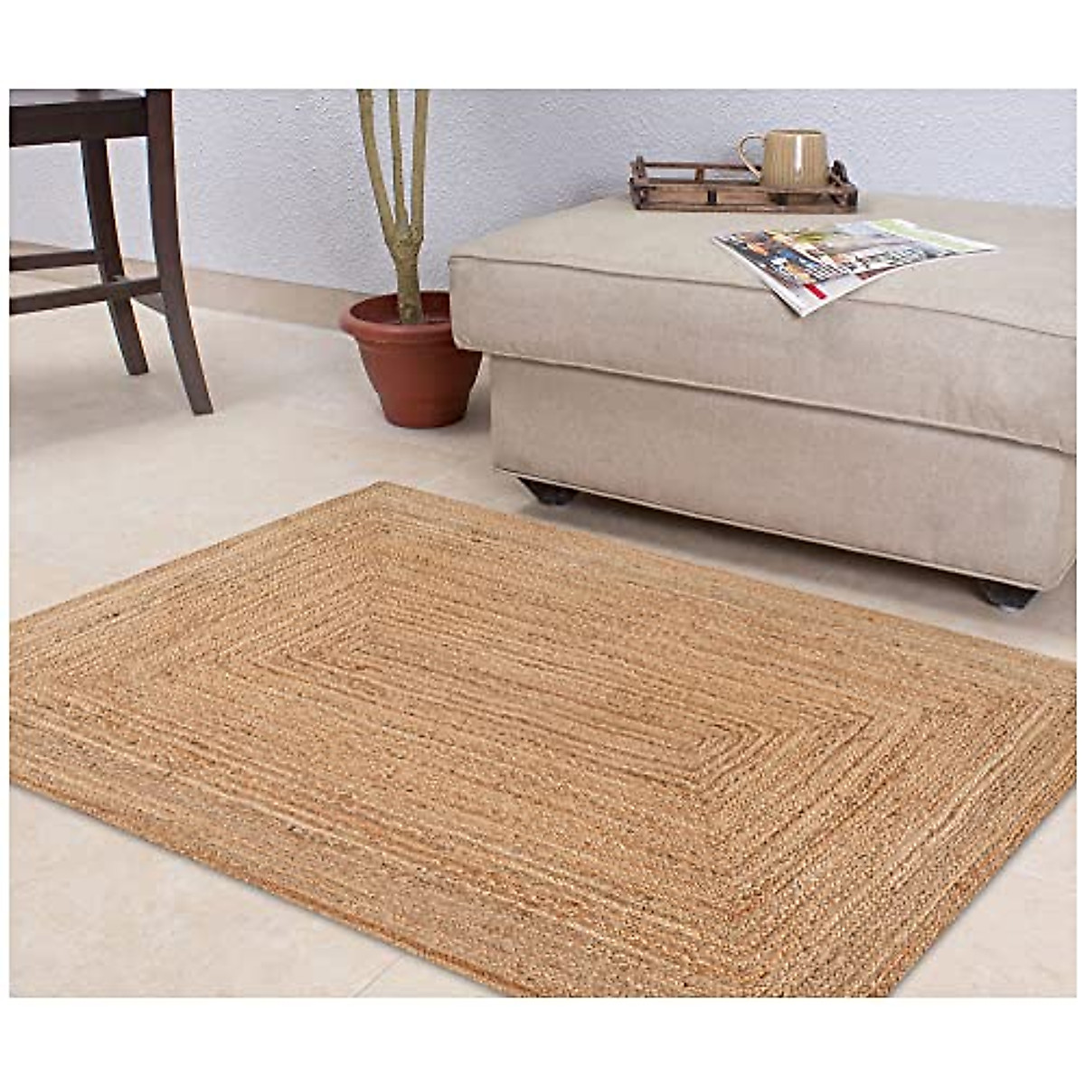 4x6 Rug,Rug 4x6', Rag Rugs,Jute Rug,Braided Rug, Jute Rugs, Jute Handloom Rug 4x6', Farmhouse Area Rugs, Natural Braided Doormat for Kitchen Entryway Pets Playing Rugs - Natural