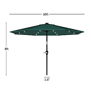 Pure Garden LED Patio Shade – 10 Ft Outdoor Umbrella with Steel Ribs, Solar Powered Lights, and Push Button Tilt - Backyard Canopy (Hunter Green)