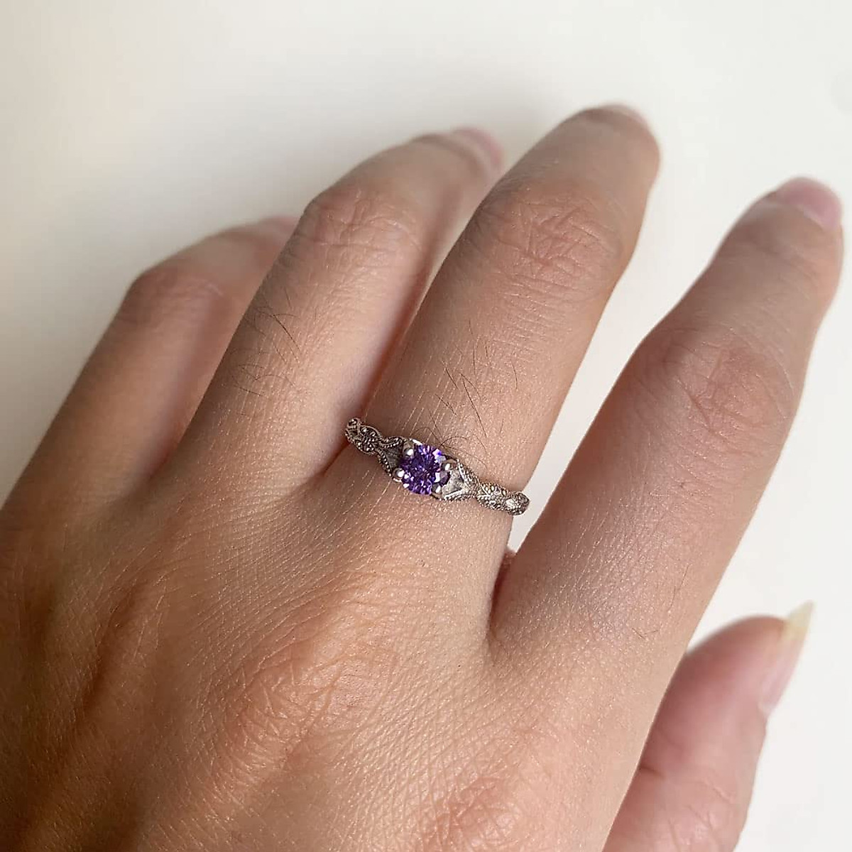 LUVJOO Amethyst Engagement Ring Silver Purple February Birthstone Rings Dainty Anniversary Promise Gift Size 6, Amethyst,Purple