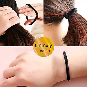 Black Hair Ties for Women-4mm-60 Count, Natural Rubber Elastic Hair Bands No Damage, 2 Metal Stainless Steel Pin Rat Tail Combs, ponytail holders for Women's, Men And Girls for Medium to Thick Hair.