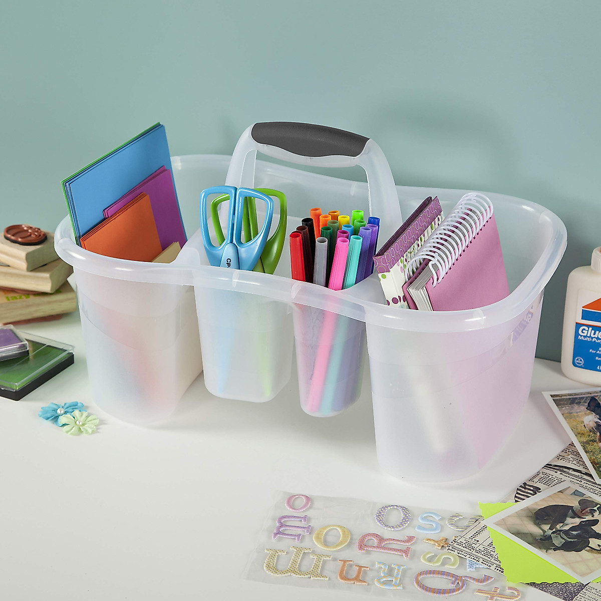 Sterilite 15878606 Bath Caddy, Clear Caddy w/ Black Insert, 6-Pack