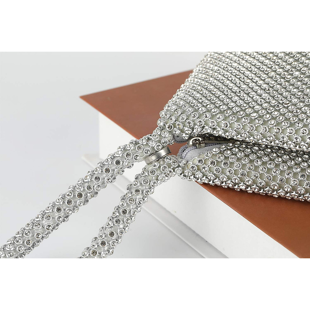 Vgift Rhinestone Purse, Women Sparkle Bling Wristlet Clutch Evening Bag for Prom Party Night Out, Silver