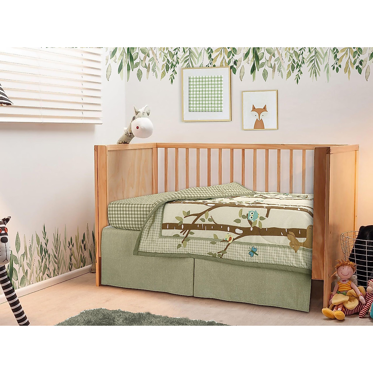 Bedward 100% Cotton (Excluding Quilt Filling) 3 Piece Baby, Toddler Crib Bedding Set ; Includes Fitted Sheet, Bed Skirt and Comforter Quilt for Nursery (Woodland Forest)