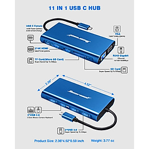 Hiearcool Docking Station, USB C Laptop Docking Station Dual Monitor, 11 in 1 USB C to Dual HDMI Multi-Port Adapter Multi Monitor Docking Station for Dell HP Lenovo Laptops