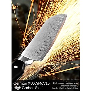 Knife Block Set, FOHERE 14 Pieces Razor-Sharp Self Sharpening Knife Set, High Carbon Stainless Steel Waved Pattern Knife Set with Block, Rust & Stain Resistant Kitchen Knives and Triple Riveted Handle