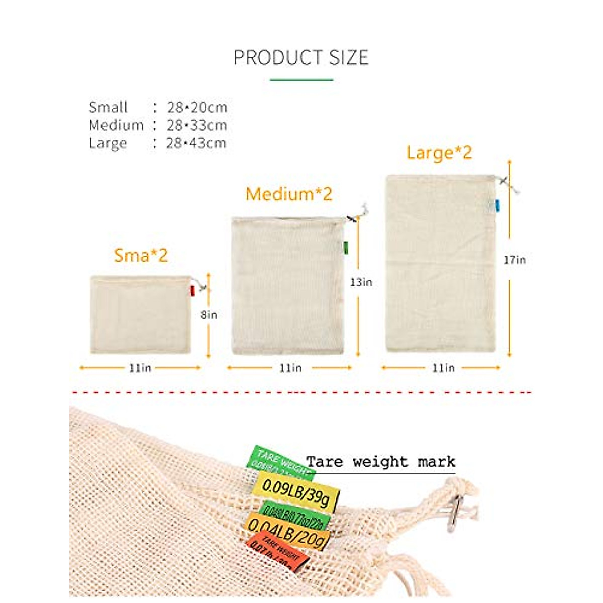 Romozi Reusable Produce Bags, Washable and Reusable Grocery Bags for Veggies, Fruits, Bulk Food,Toys, Cotton Mesh Produce Bags with Drawstring (Set of 6 PCS) (Light Yellow, 6)