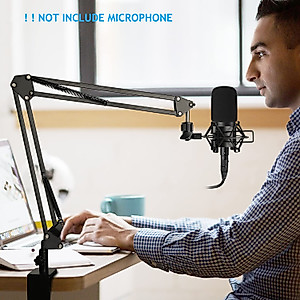 Mic Stand with Metal Shock Mount, Pop Filter, Suspension Scissor Boom Arm with Upgraded Heavy Duty Clamp for Audio Technica AT2020 AT2020USB+ AT2035 Condenser Studio Microphone Frgyee