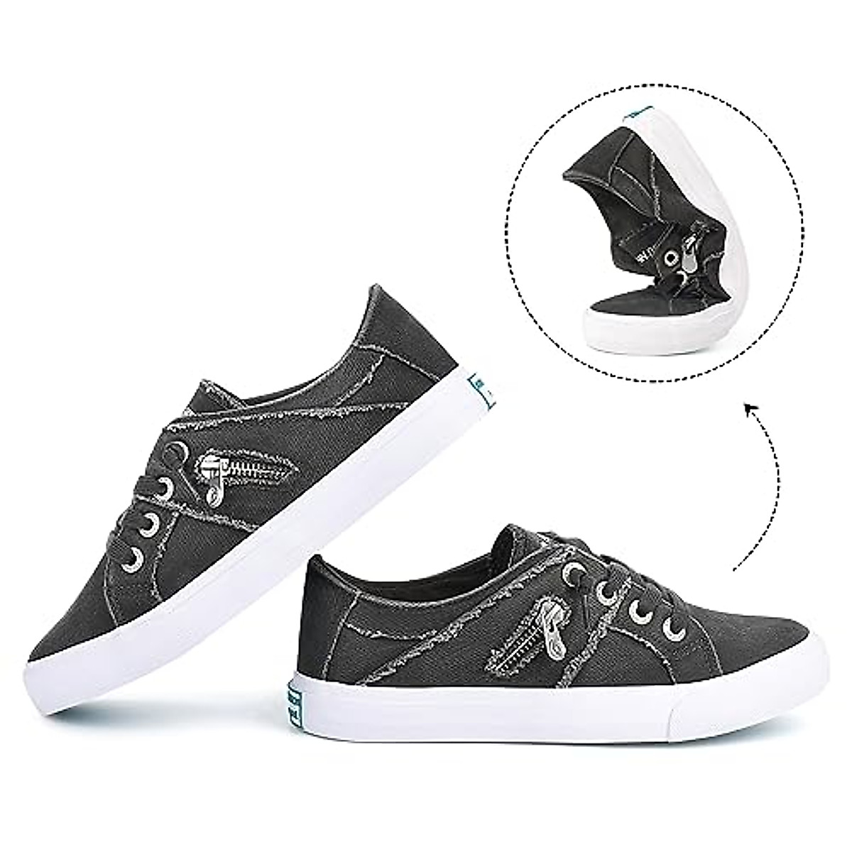 JENN ARDOR Women's Fashion Slip on Sneakers Tennis Shoes Non Slip Casual Canvas Shoes for Women Comfortable Walking Shoes Low Top Sneakers Flats with Zipper