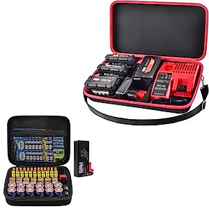 Comecase Extra Large Battery Holder Storage Case Hard Battery Organizer Storage Box Carrying Case Bag, Come with Battery Tester - 2 Pack