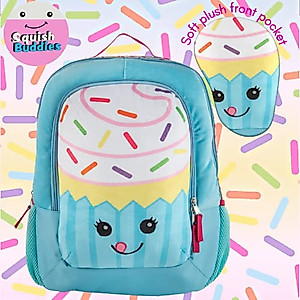 CLUB LIBBY LU Cupcake Backpack for Girls with Soft Plush Front Pocket, 16 inch Squish Buddies