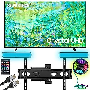SAMSUNG UN55CU8000 55 inch Crystal UHD 4K Smart TV (2023) Bundle with Monster TV Full Motion Wall Mount for 32"-70" with 6 Piece Sound Reactive Lighting Kit