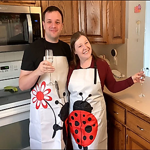 Sofevaim Funny Couples Aprons - 2 Pack Fall Apron Cooking Kitchen Aprons for Women with Pockets, Wedding Engagement Gifts for Couples, Ladybug Aprons for Men