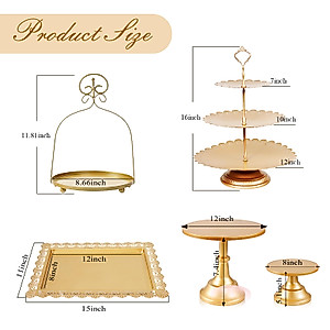 7Pcs Gold Cake Stand Set - Metal Dessert Table Display Stands - Dessert Trays - Tiered Cupcake Holder Display Plates for Tea Party Wedding Birthday Baby Shower Home Decoration (Gold)