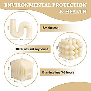 3 Pcs Scented Candle Bubble Candle Scented Candles Art Decorative Handmade for Home Decoration,Spa,Yoga,Wedding,Birthday,Christmas Gift (U-Shaped&Geometric&Bubble Cube)