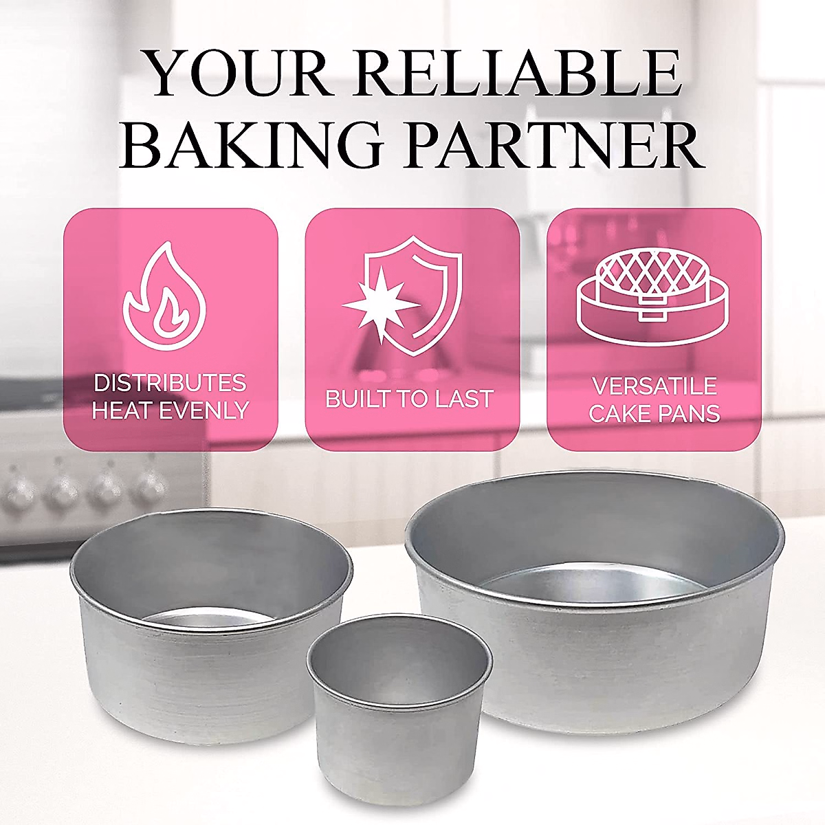 Aunt Shannon's Kitchen Tall Round Cake Pans - 4-inch, 6-inch, 8-inch Cake Pan Set for 3-Tiered Cake - Aluminum Cake Pans Sets for Baking Wedding or Birthday Cakes and More