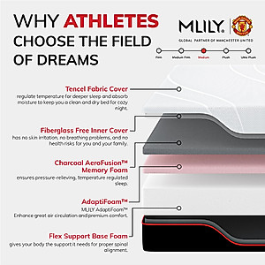 MLILY Twin XL Mattress, Manchester United 12 Inch Memory Foam Mattress, Cool Sleep & Pressure Relief, Made in USA, White