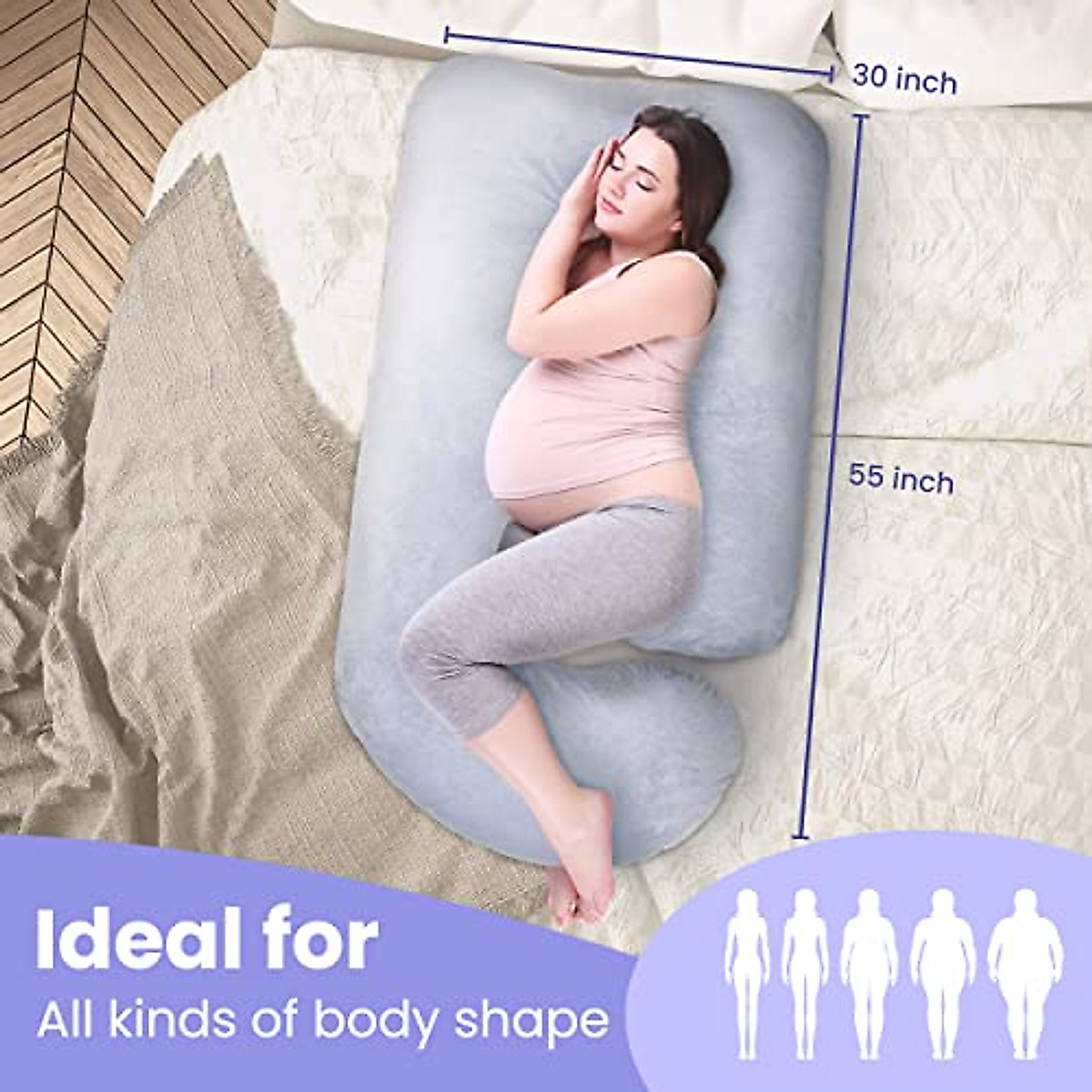 Pregnancy Pillows for Sleeping - U Shaped Full Body Pillow Support, 57inch Cooling Maternity Pillow for Pregnant Women, Support for Belly, Back, Legs. Pregnancy Gifts & Pregnancy Must Haves for Adult