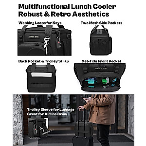 SUNNY BIRD 12L Large Insulated Lunch Bag, Leakproof and Foldable Lunch Cooler Box for Women Adult and Men, Fits 18 Cans (Black 01)