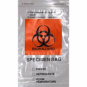 Specimen Biohazard Bags with Extra Pocket 6"x9" (Qty 1,000 bags) by BioRx Sponix