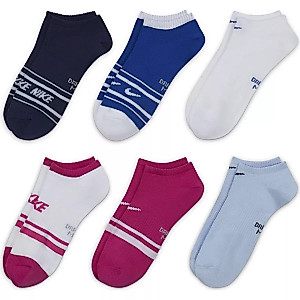 Nike Women`s Everyday Lightweight Training No Show Socks 6 Pack (Medium, Multicolor(DA4222-903)/P)