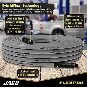 JACO FlexPro Hybrid Air Hose (3/8" x 50 ft) | Dual 1/4" M-NPT Fittings (Storm Gray)