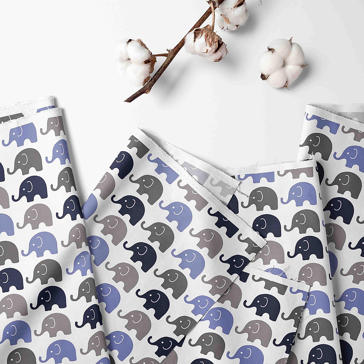 Bacati - Elephant Blue, Navy, Grey 100% Cotton Boys Universal Baby Crib or Toddler Bed Fitted Sheet