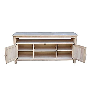IC International Concepts 26" H, Entertainment TV Stand with 2 Doors Center Shelf 20.03''W x 15.24''D, Durable Solid Parawood Furniture, Living Room/Bedroom, Paint or Stain in Any Color, Unfinished