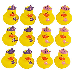 Cool Rubber Duckies for Girls Pink and Purple Princess Star (2") Standard Size. (12 Pack) Cute Duck Bath Tub Pool Toys. (Princess Rubber Ducks)