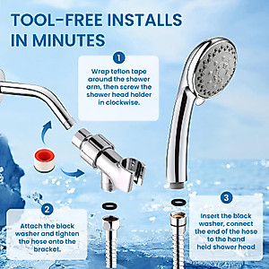 Shower Head, Axioblis 5 Function High Pressure Handheld ShowerHead with Shower Hose and Adjustable Bracket, Velynda