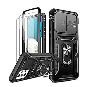LeYi for Samsung Galaxy A53 5G Case with Slide Camera Cover + (2 Packs) Tempered Glass Screen Protector, 360 Full Body Military-Grade Phone Case with Kickstand, Black