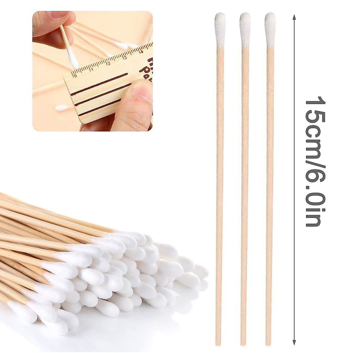 500PCS Cotton Swab - 6 Inch Cotton Sticks - Cotton Ear Swabs for Wound, Navel, Oral Cavity, Gynecological Care and Pet Ear Cleaning