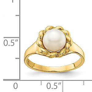 IceCarats 14K Yellow Gold 6mm White Button Freshwater Cultured Pearl Statement Ring Size 7