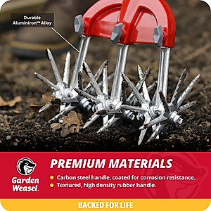Garden Weasel Rotary Cultivator & Hand Tiller - 2-in-1 | Aerate, Weed, Cultivate, Plant, Reseed | Lawn Reseeding Garden Tool, Garden Soil Loosener | 91206