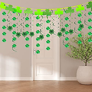 JOYIN 27 Pcs St. Patrick's Day Decoration with Irish Saint Patricks Green Shamrock Foil Strings, Hanging Swirls with Garland. St Patricks Ceiling Hanging and Wall Decoration