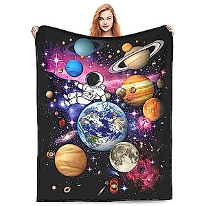 Space Blanket Galaxy Astronaut Throw Blankets Cozy Fleece Flannel Blanket Soft Warm Plush Lightweight Solar System Gifts Bedding for Boys Girls Teens Kids Adults for Couch Sofa Bed 40"X50"