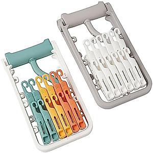 Foshine Clothes Drying Racks 2 Pack Grey Colour Small Folding Portable Underwear Hangers with Clips Socks 12 Clips 360° Rotatable Hook for Drying Towels Bras Baby Clothes Gloves Plast