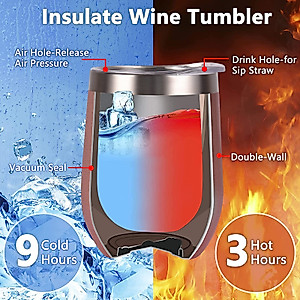 The Fox Series Wine Tumbler Set, 4 Pack, Infoxicated, Zero Fox Given, Oh for Fox Sake, Don't Fox with Me Wine Tumbler for Friends Mom Dad Wife Husband Sisters Family with Spoon, 12 Oz, Rose Gold