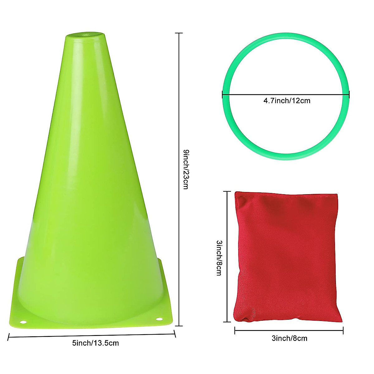 3 in 1 Carnival Outdoor Games Combo Set, Cornhole Bean Bags Ring Toss Game for Kids Adults Birthday Party Backyard Games Obstacle Course Supplies Plastic Cone Set 26 Piece