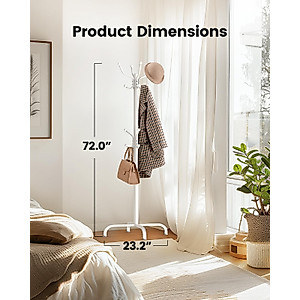 Pipishell Coat Rack with 14 Hooks, Freestanding Coat Rack Stand for Entryway, Hallway, Bedroom, and Office, Metal Coat Tree & Hat Rack for Coats, Hats, and Bags, White