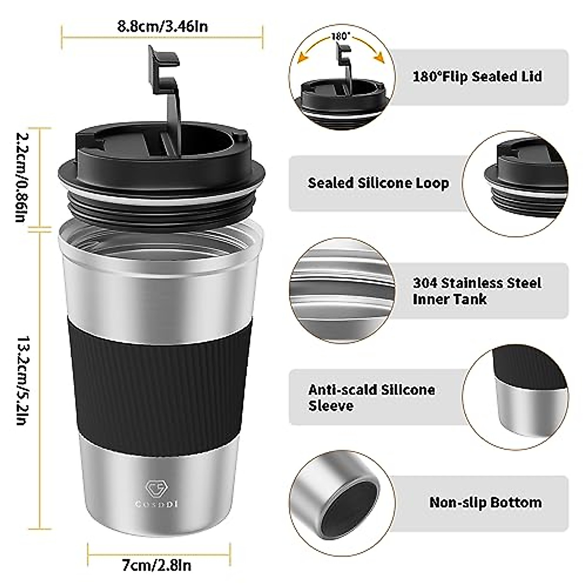 12 oz Stainless Steel Vacuum Insulated Tumbler - Coffee Travel Mug Spill Proof with Lid - Thermos Cup for Keep Hot/Ice Coffee,Tea and Beer