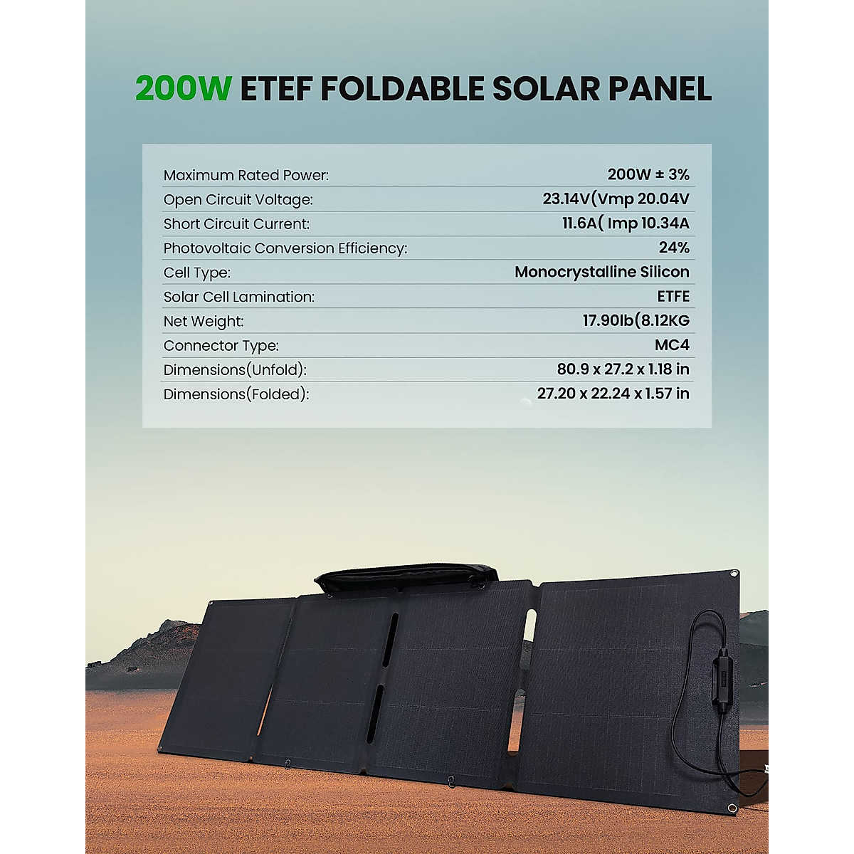 StormRock 200W Solar Panel for Portable Power Station, Foldable Solar Charger with IP67 Waterproof, ETFE Film, Adjustable Kickstand, Monocrystalline Power Charger Kit for Outdoor Camping, Off-Grid