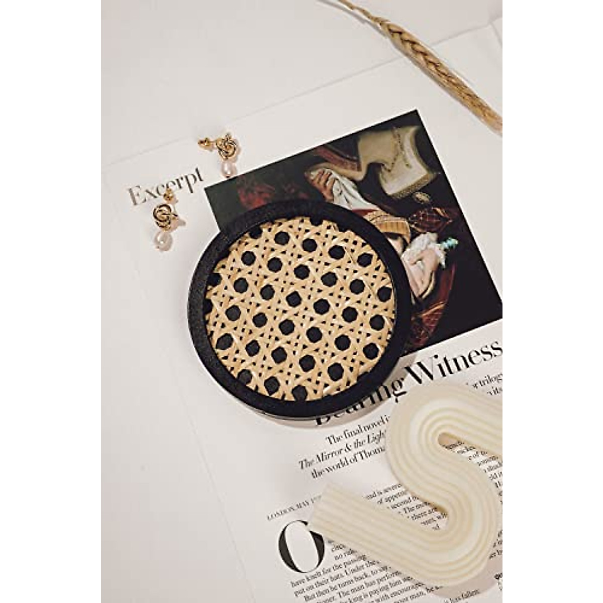 Unique Wooden Rattan Coasters | Stylish Rattan Decor to Protect Surfaces | Set of 4 | Classic Black Coasters for Drinks | Natural Handwoven Design (Round)