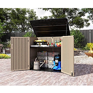 HOMSPARK Storage Shed Weather Resistance, Multi-Purpose Outdoor Storage Cabinet for Backyards and Patios, Horizontal Storage Shed for Lawnmower, Patio Accessories (Coffee, X Large - 48 cu.ft)