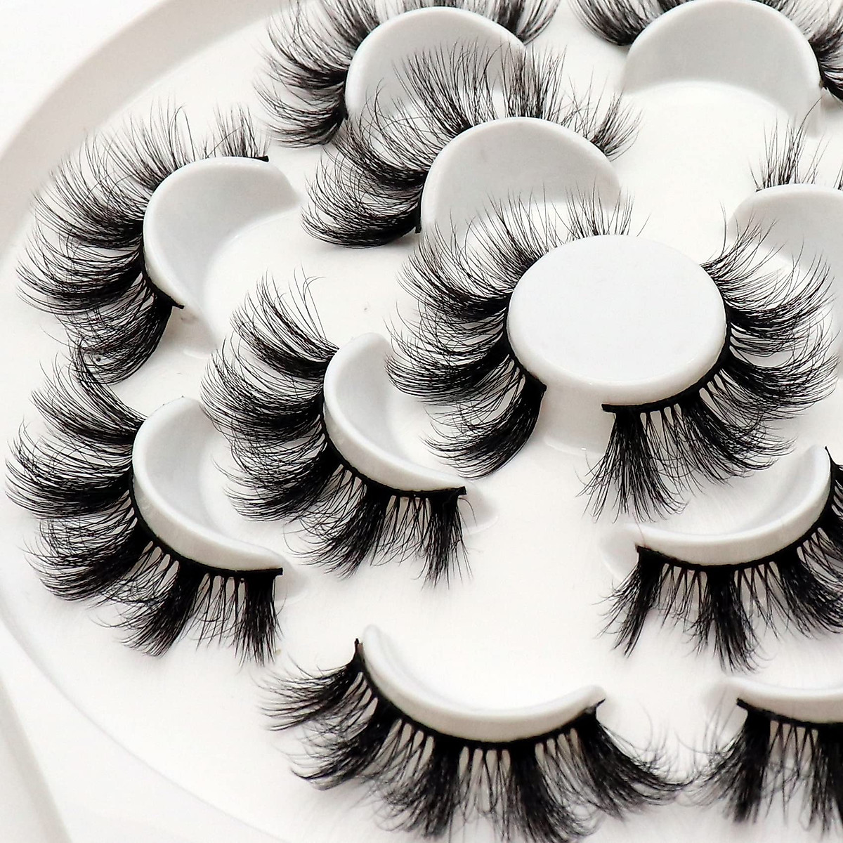 Veleasha 5D Faux Mink Lashes Handmade Luxurious Volume Fluffy Natural False Eyelashes 7 Pairs (Sugar)